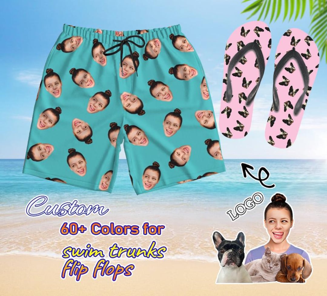 Custom Beach Shorts With Face, Personalized Men Swim Trunk, Face on ...