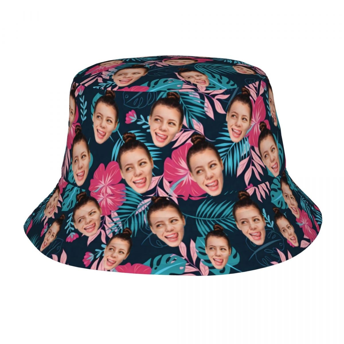 Custom Photo Face Unisex Hawaiian Bucket Hat, Personalized Wide Brim ...
