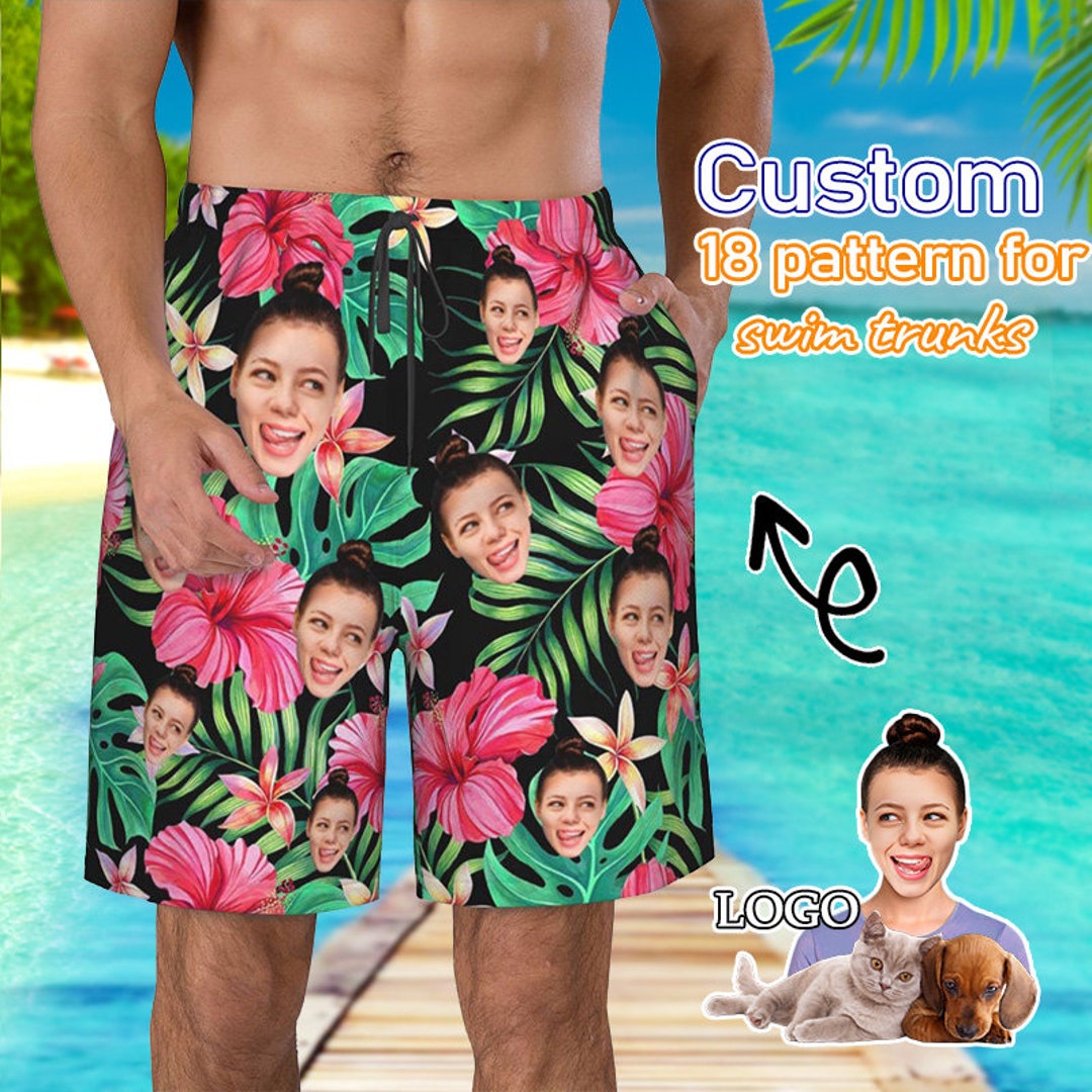 Custom Swim Trunk With Face, Funny Swim Trunks, Personalized Men Swim ...