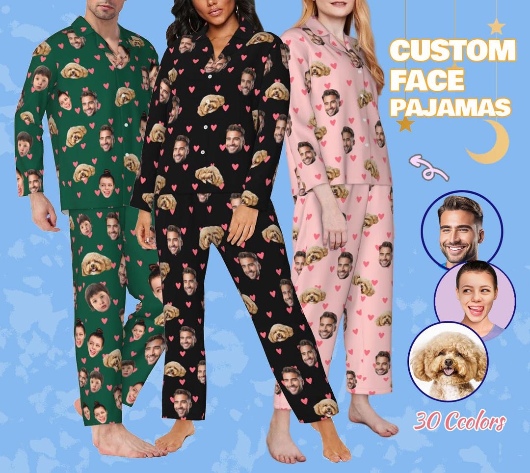 Custom Face Pajamas, Custom Photo Pyjamas, Custom Pet Dogs Cats Pajamas ...