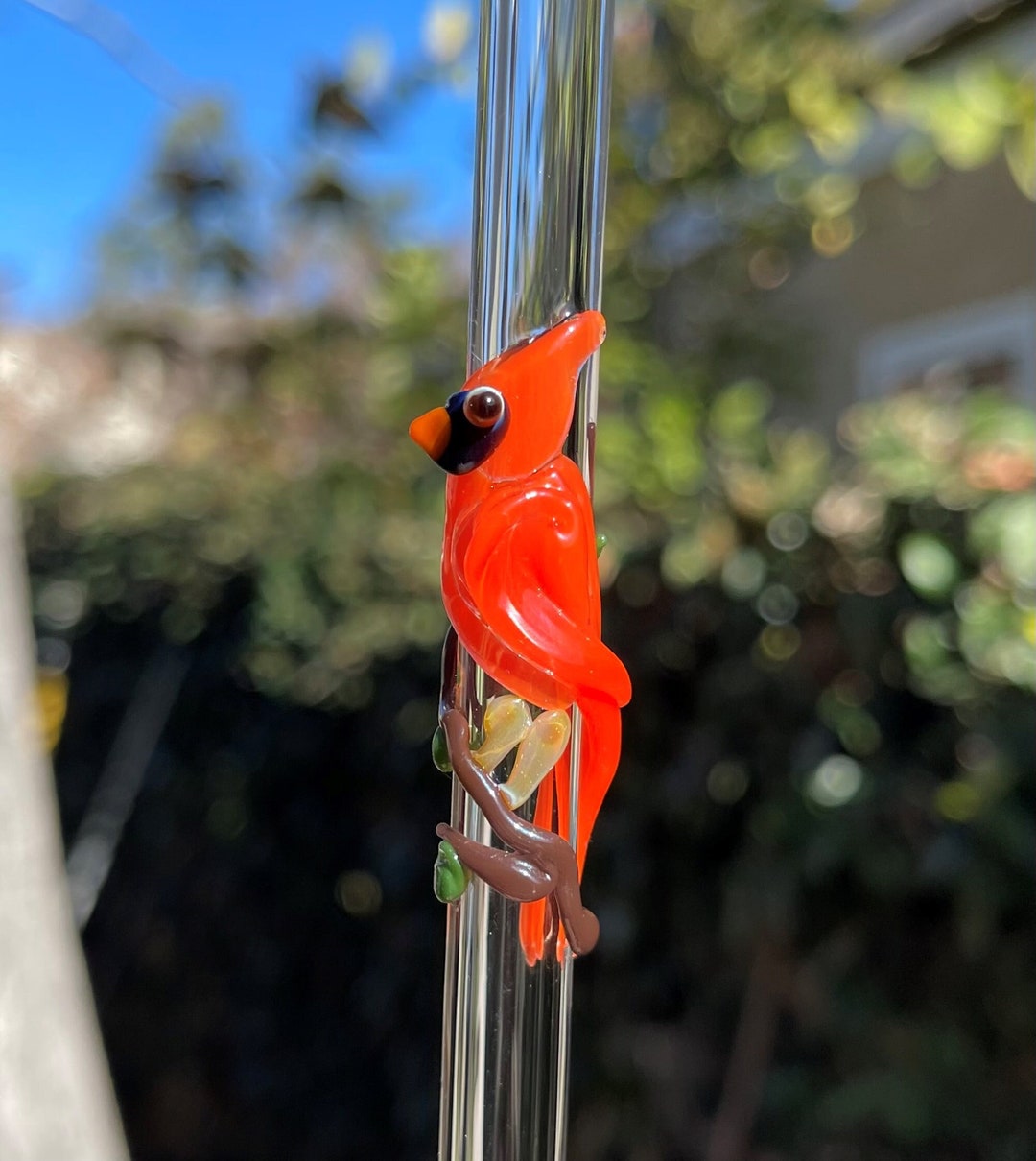 Handmade Cardinal Glass Straw Eco-friendly Borosilicate for Bird Lovers ...