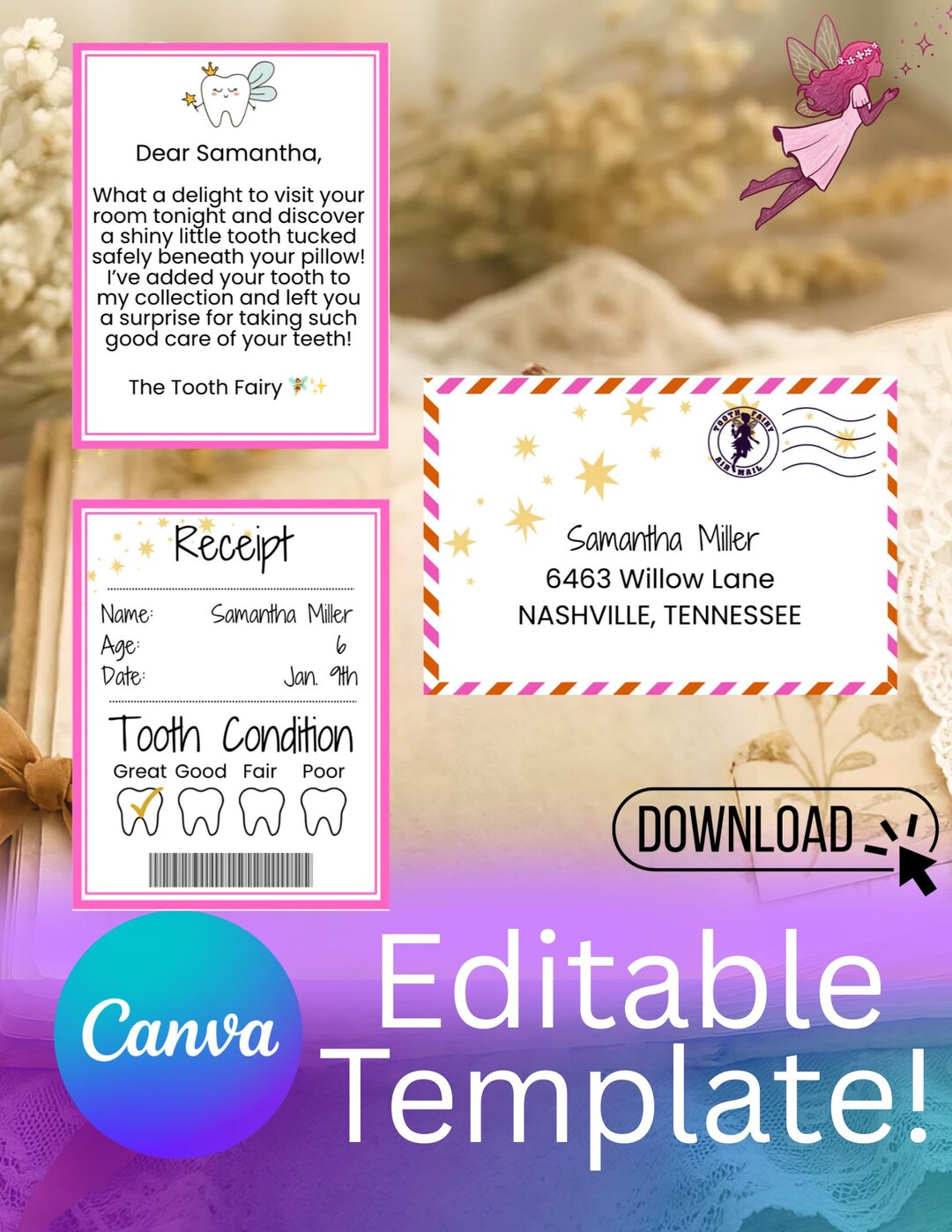 Printable Tooth Fairy Letter & Envelope: Whimsical Kids Keepsake (PDF ...