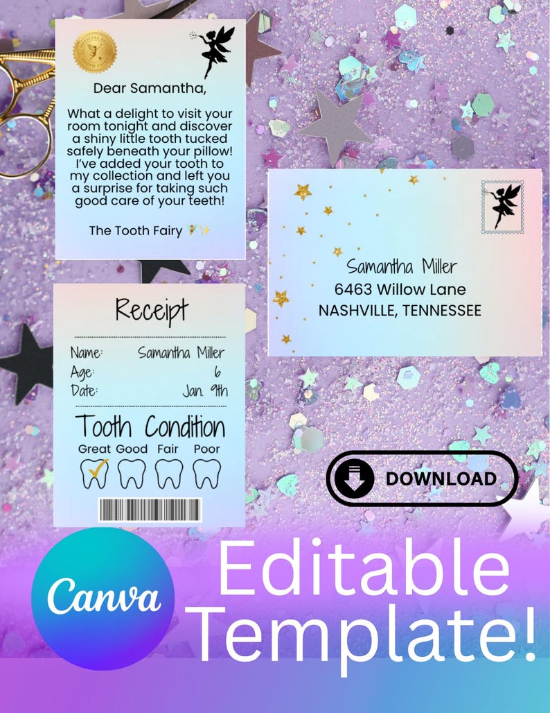 Printable Tooth Fairy Letter and Envelope: Whimsical Kids Keepsake (PDF ...