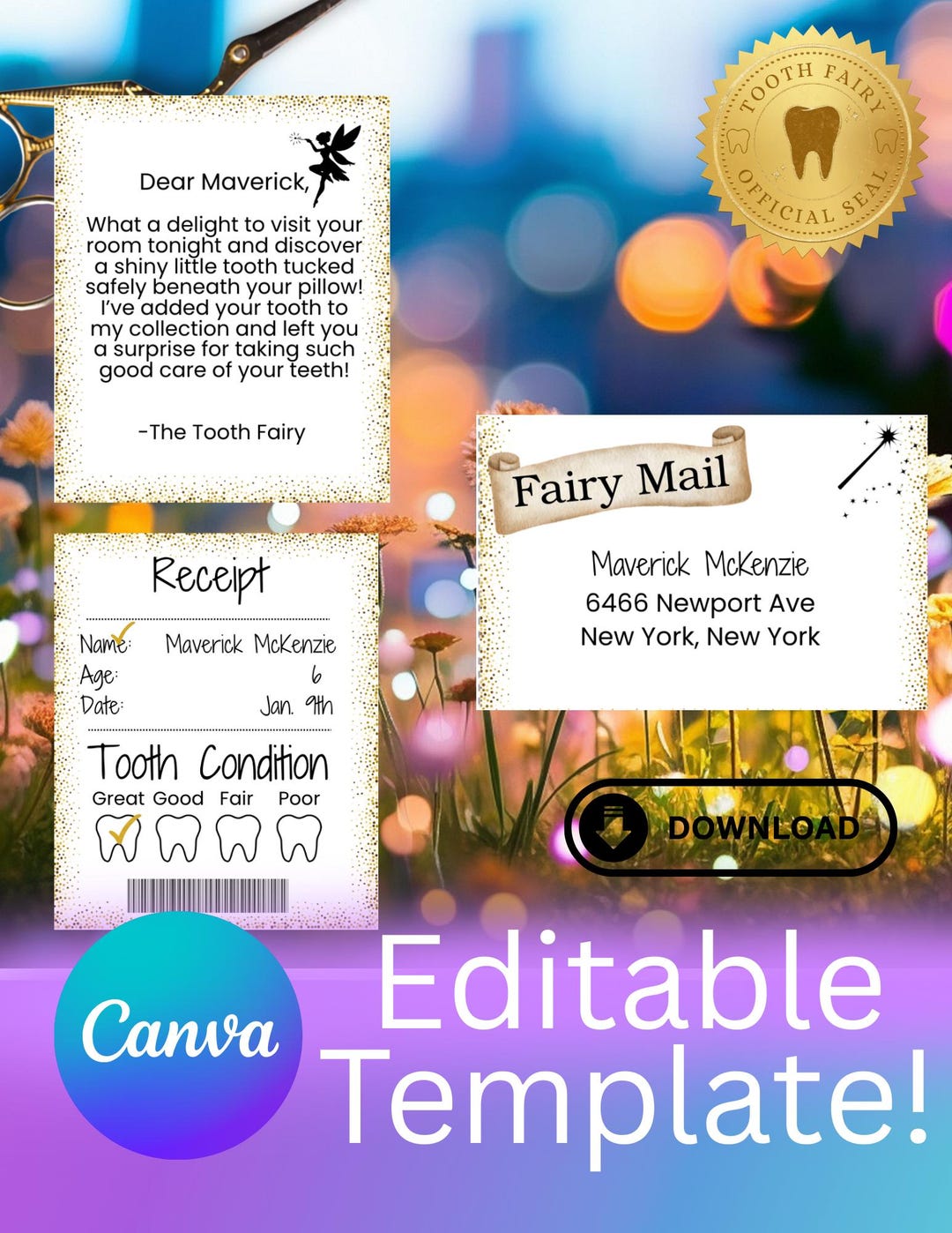 Printable Tooth Fairy Letter and Envelope: Whimsical Kids Keepsake ...
