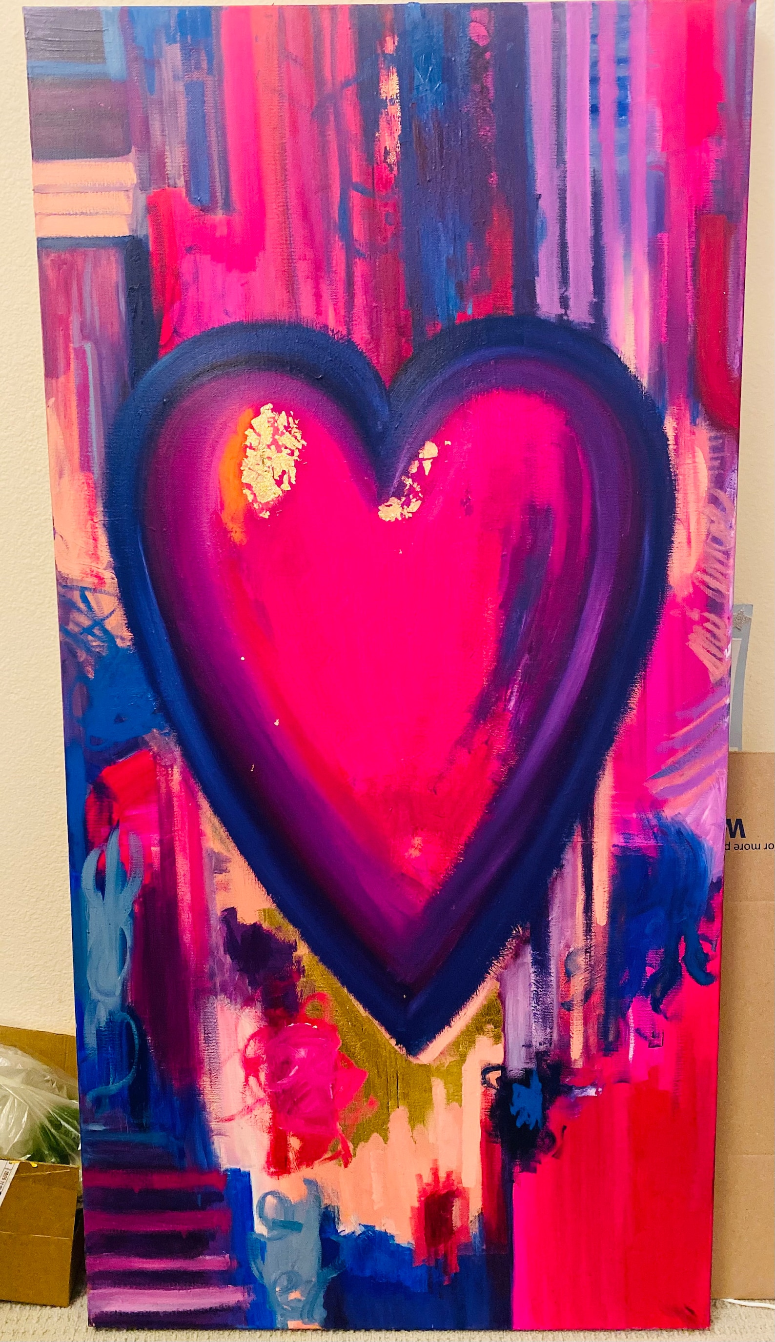 Original Oil Abstract Heart Painting Large Oil Paintings Pink Paintings ...