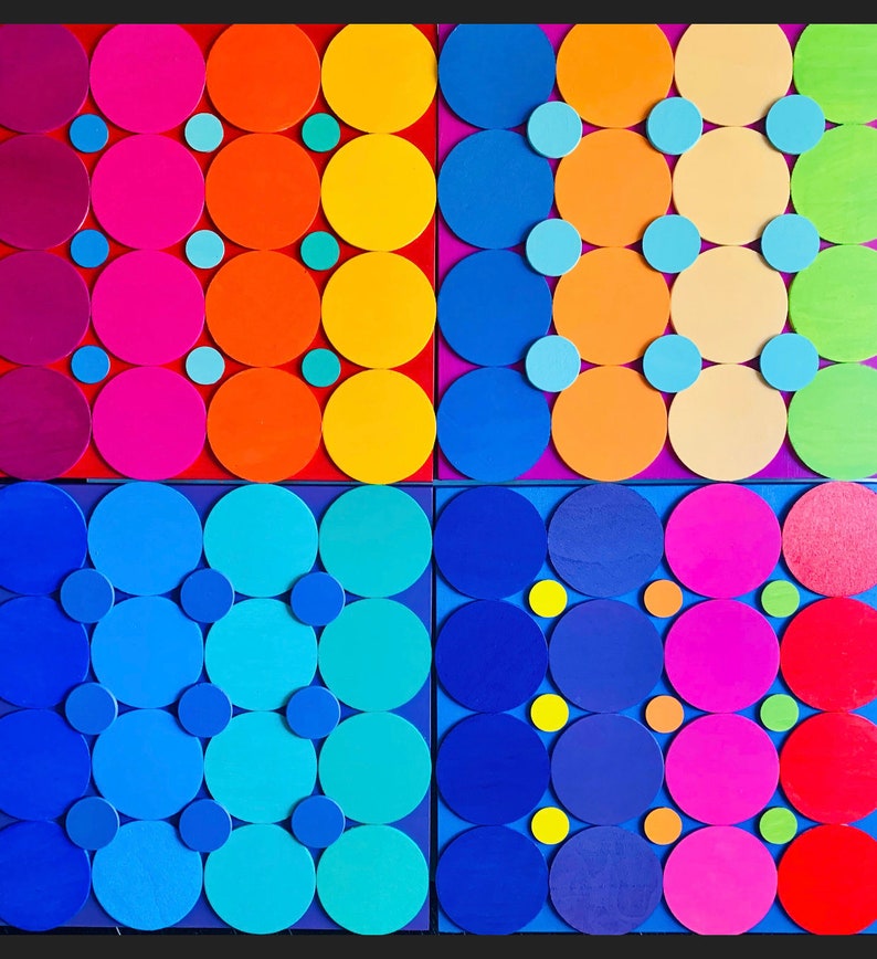 COLORFUL Geometric Resin Art Wood Wall Panel Set of Four 12x12 Inch ...