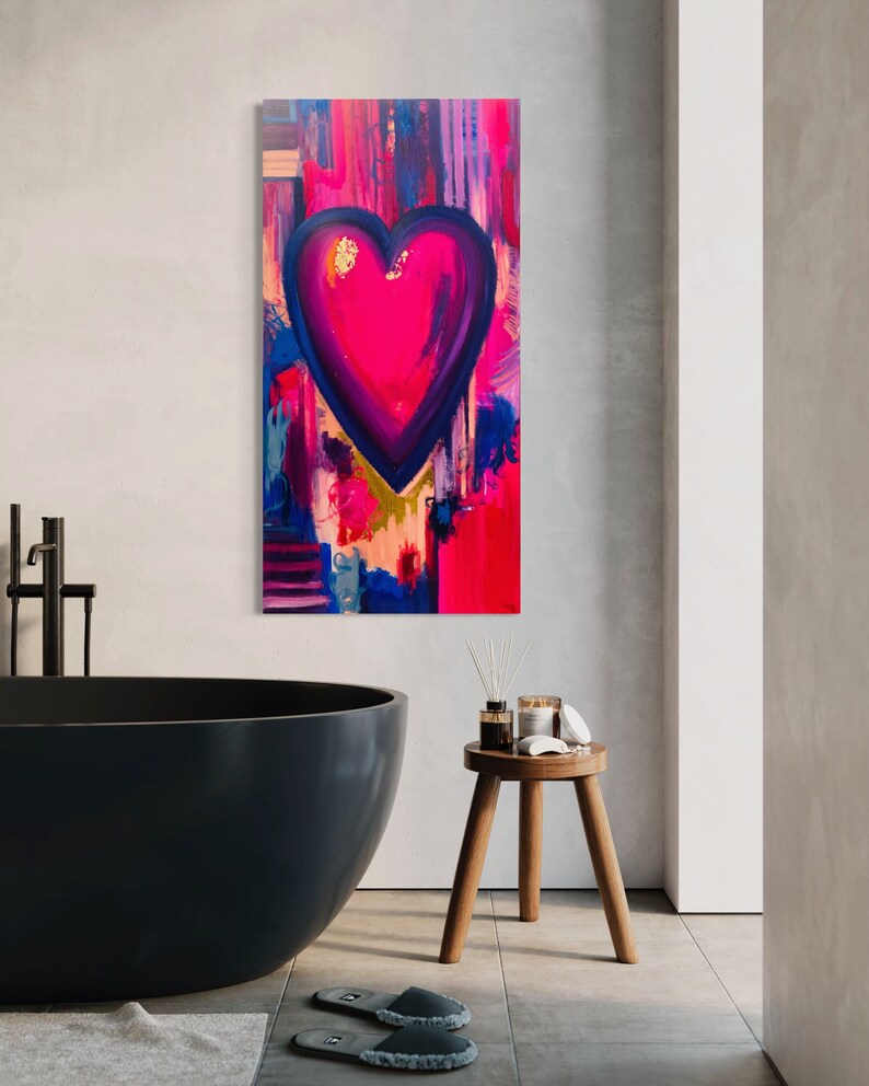 Original Oil Abstract Heart Painting Large Oil Paintings Pink Paintings ...