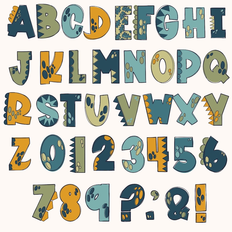 Dinosaur Doodle Alphabet SVG: Jurassic Clipart Letters (digital ...