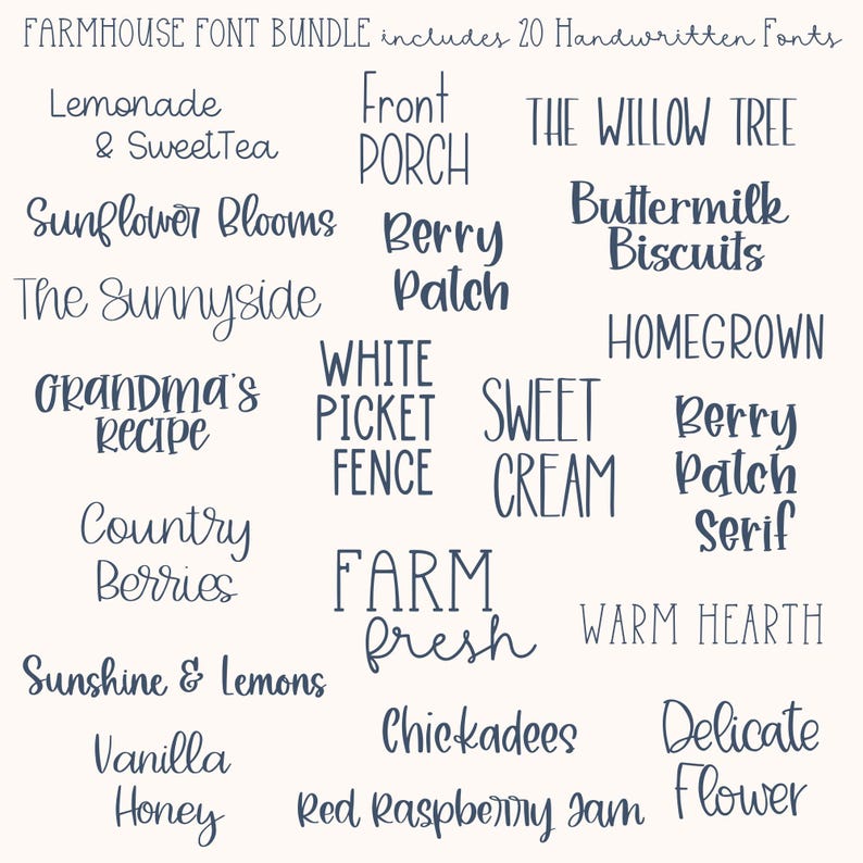Farmhouse Font Bundle: 20 Handwritten Fonts for Cricut, Goodnotes ...