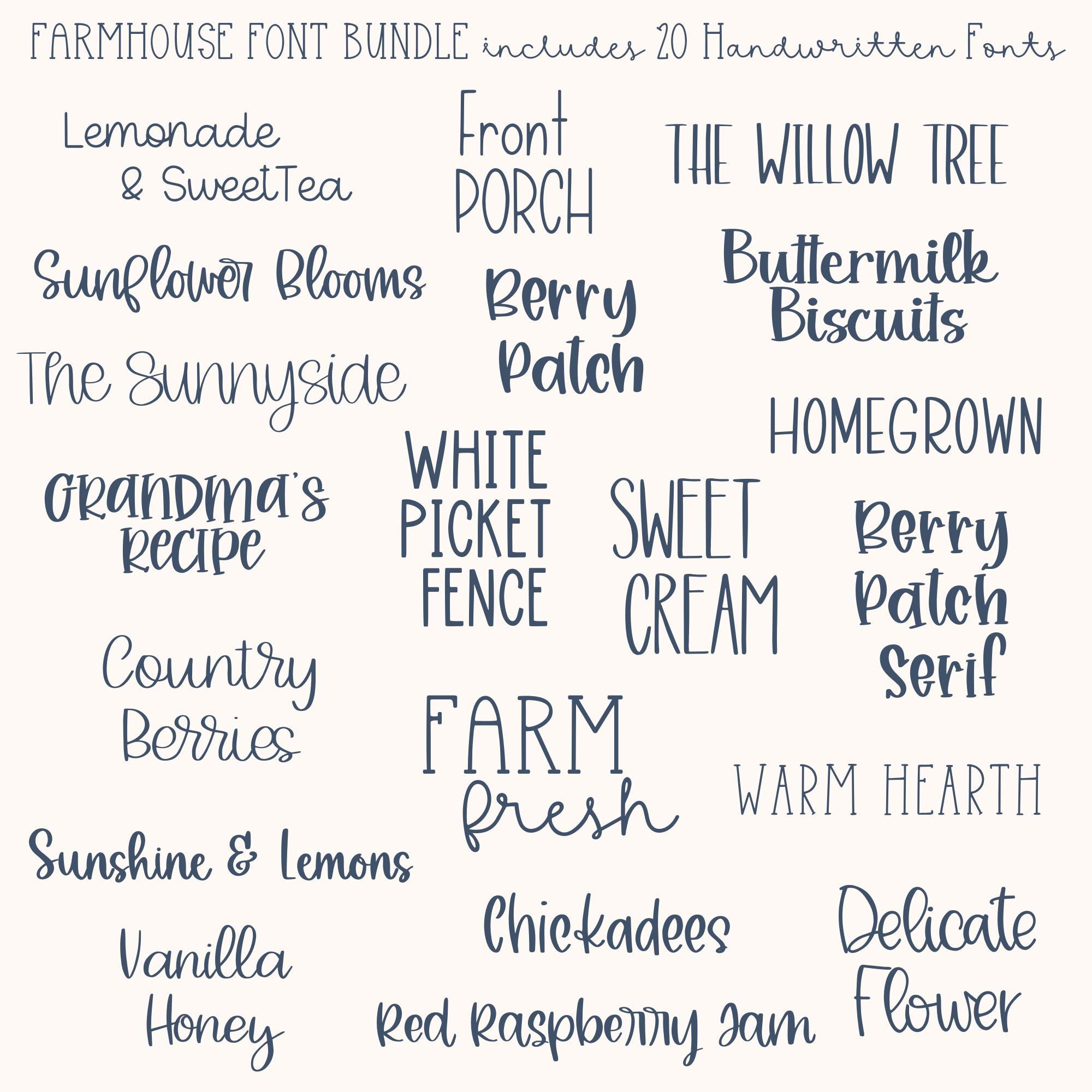 Farmhouse Font Bundle: 20 Handwritten Fonts for Cricut, Goodnotes ...