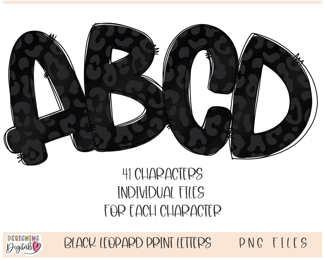 Black Leopard Print Doodle Letters PNG, Leopard Print Sublimation ...
