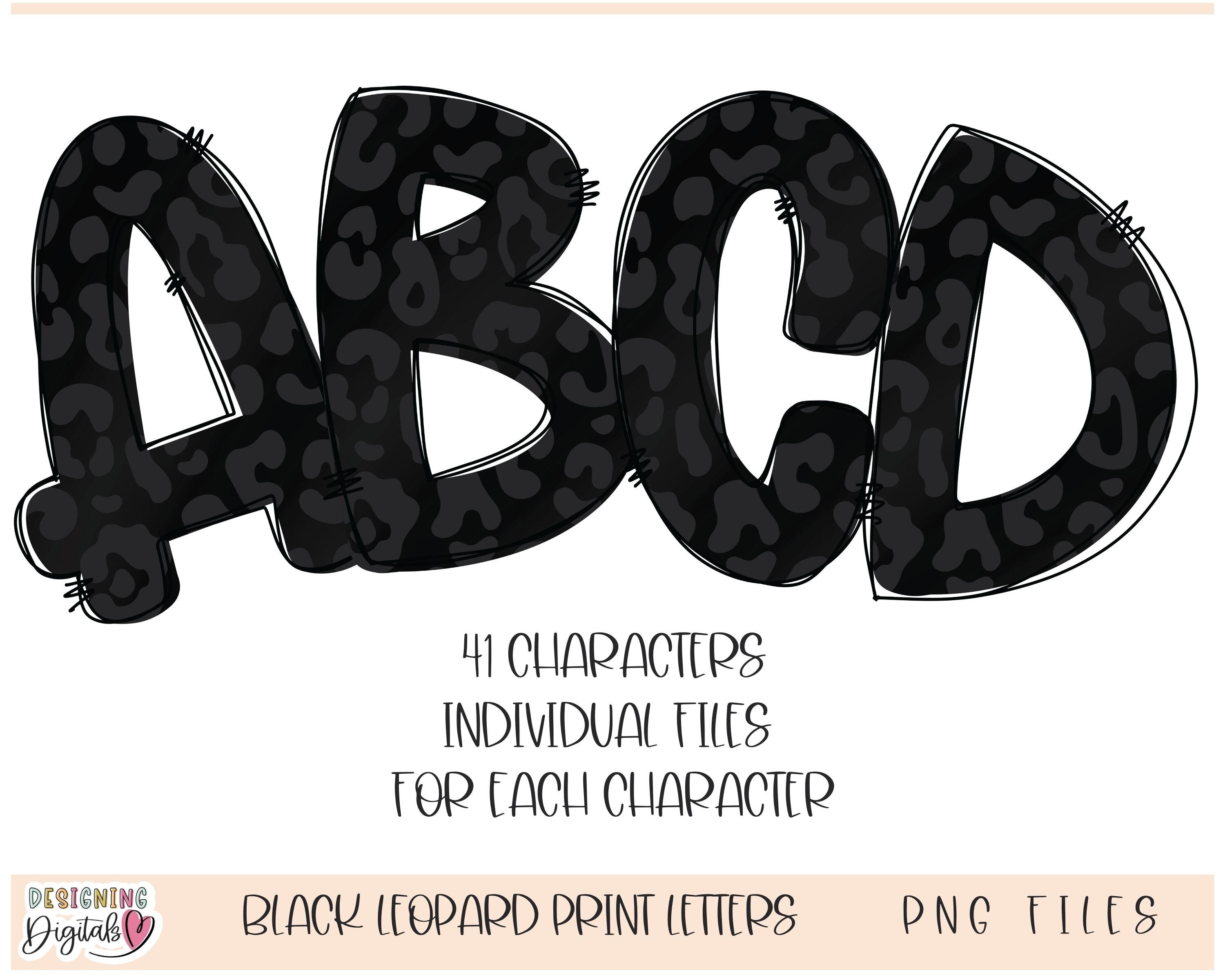 Black Leopard Print Doodle Letters PNG, Leopard Print Sublimation ...