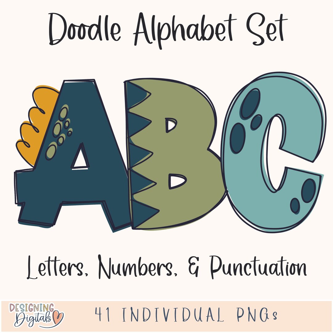 Dinosaur Doodle Alphabet SVG: Jurassic Clipart Letters (digital ...