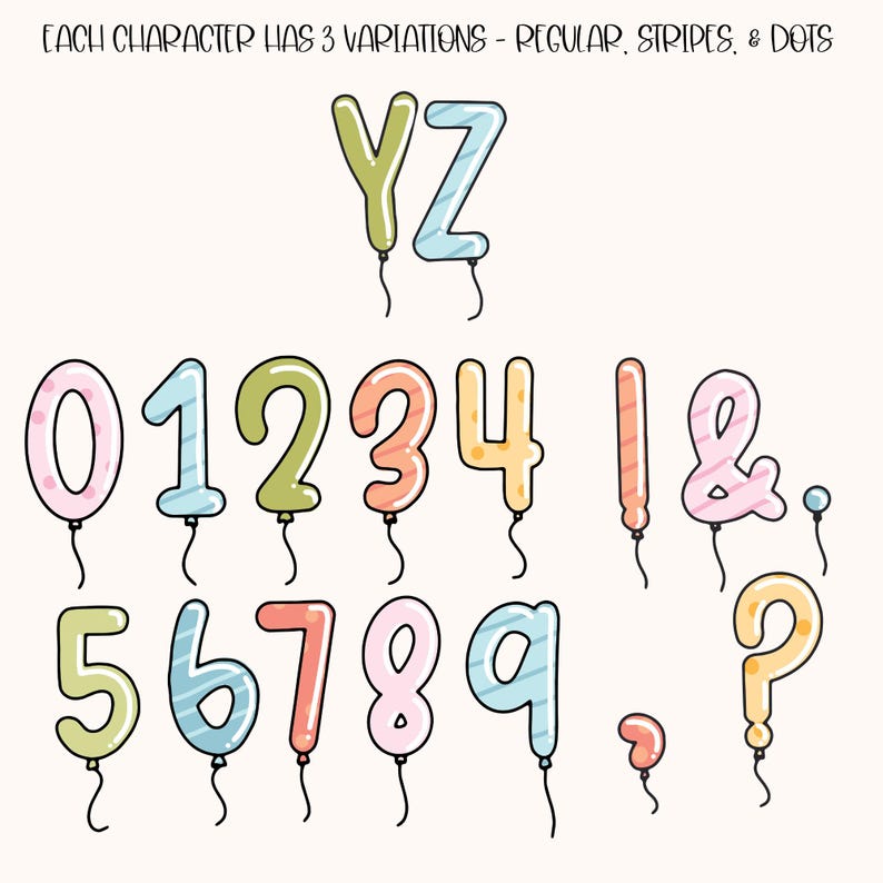 Balloon Doodle Letters: Birthday Alphabet SVG PNG (digital Download) - Etsy