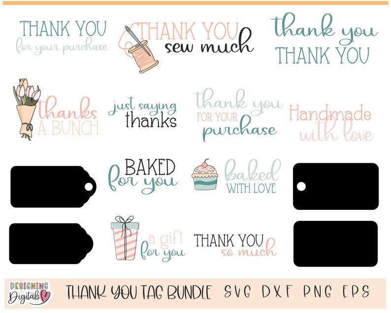 Thank You Tag SVG Bundle Cute Thank You SVG Thank You Note - Etsy