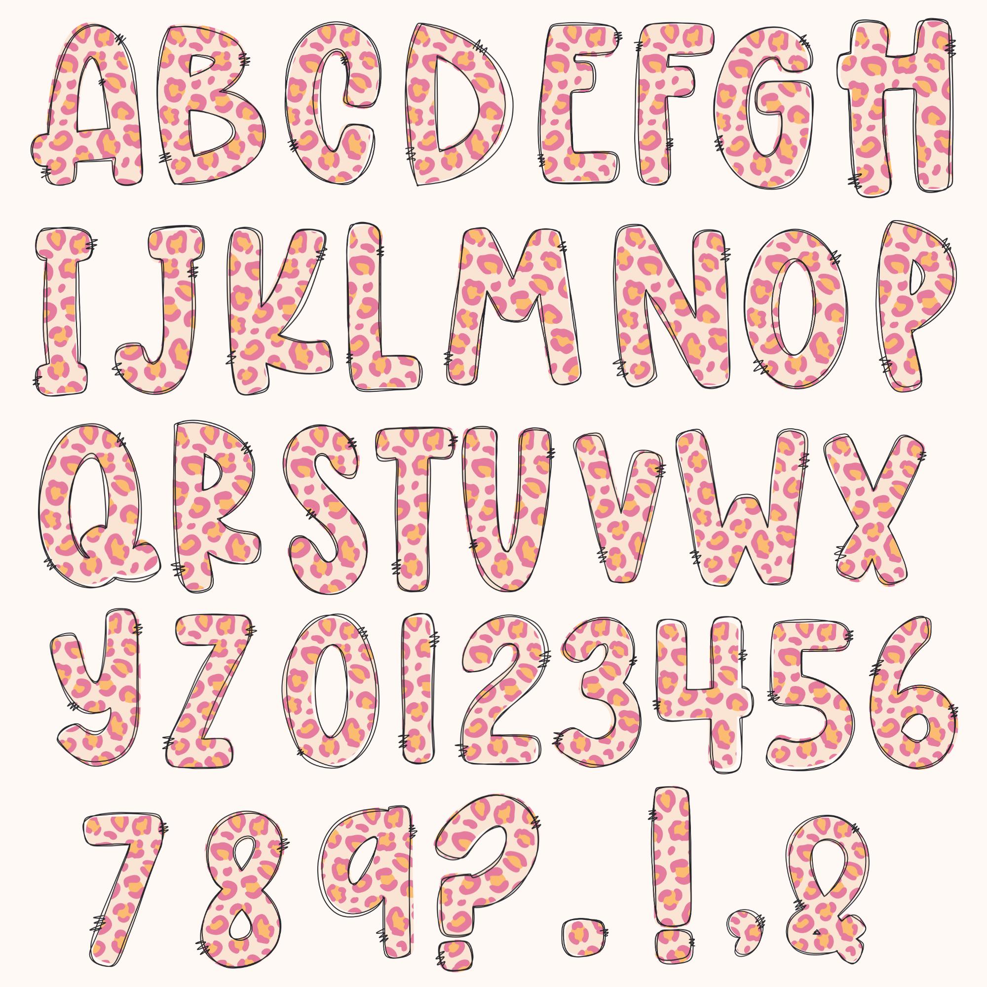 Pink Leopard Print Doodle Letters PNG, Leopard Print Sublimation ...