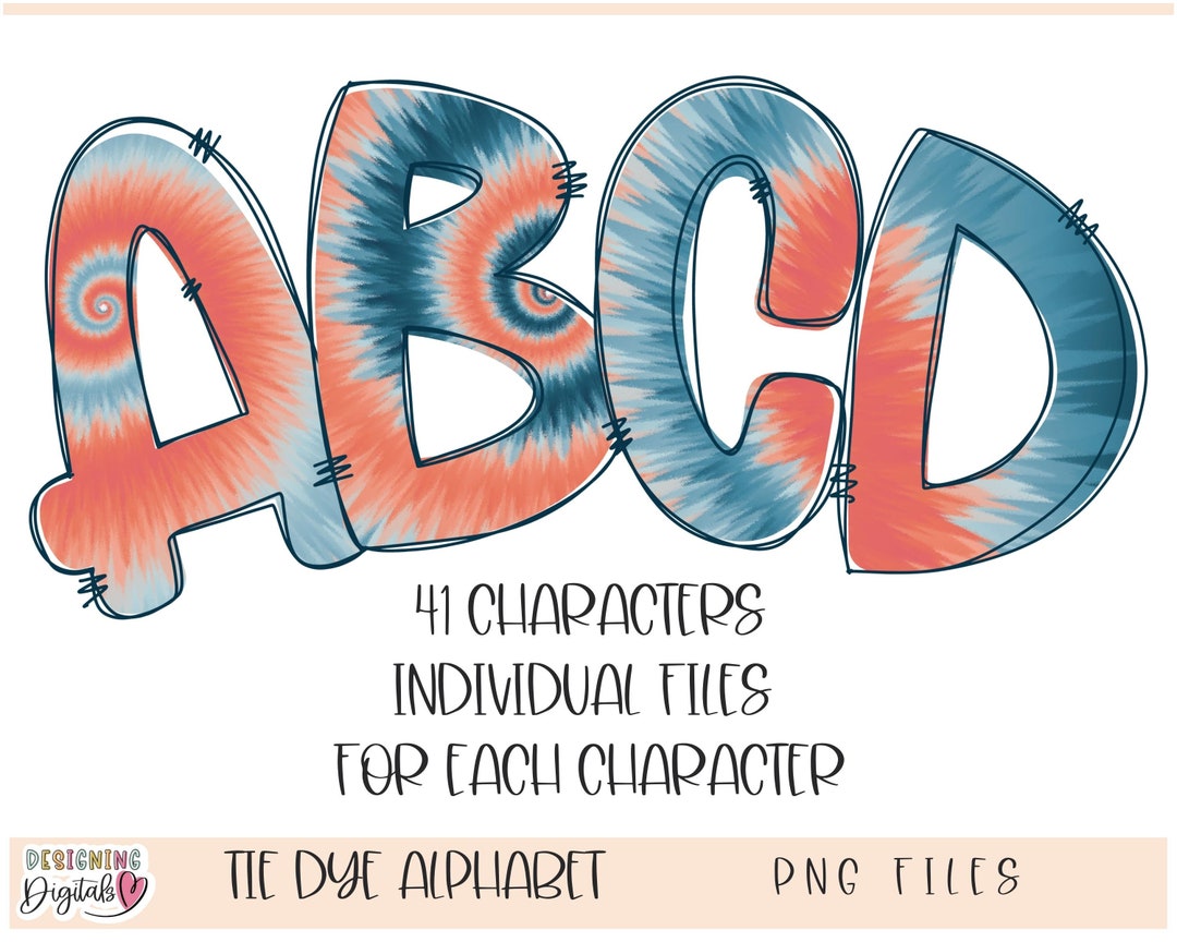 Tie Dye Alphabet Doodle Letters PNG, Tie Dye Sublimation Alphabet ...