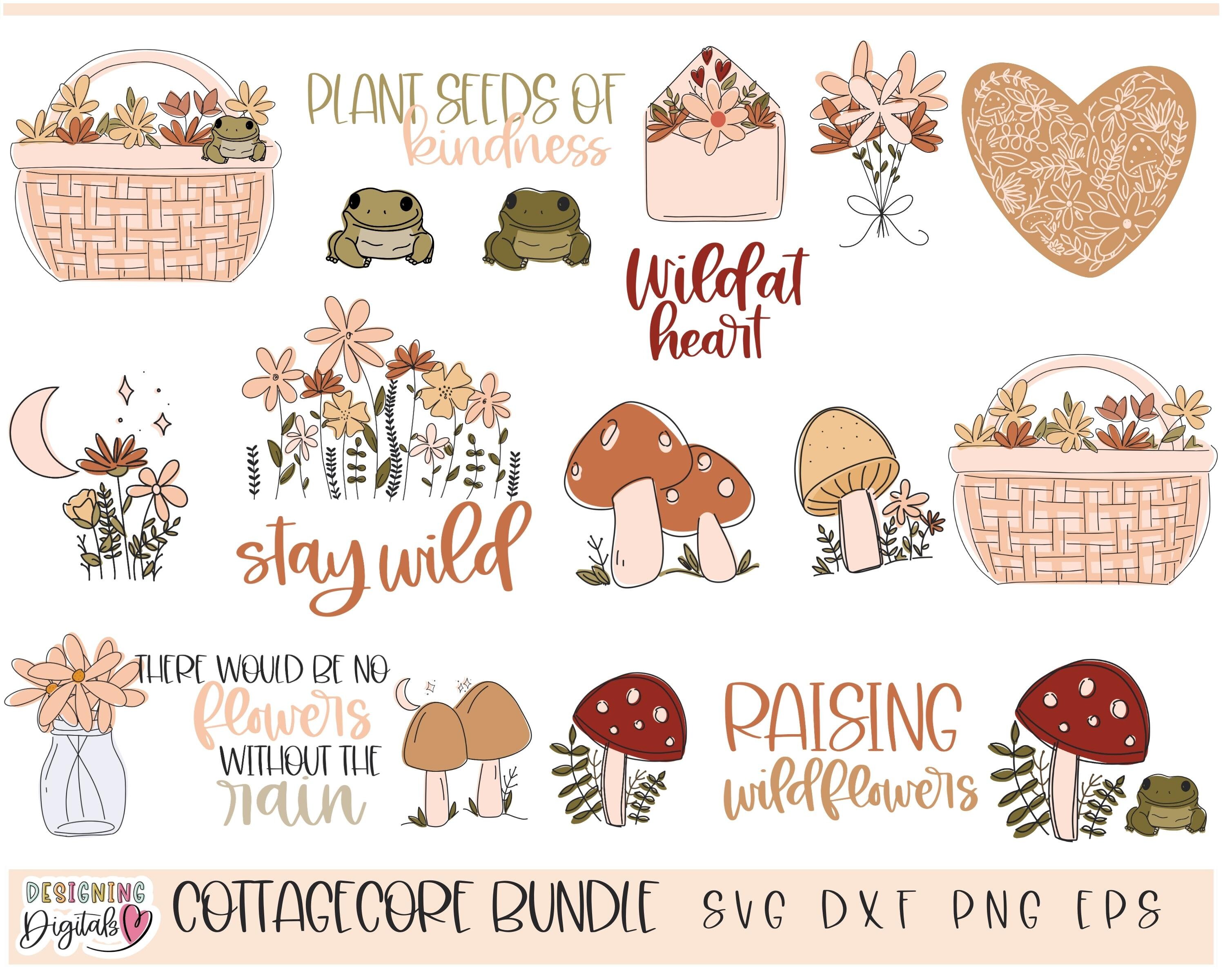 Cottagecore Mushroom SVG Bundle, Wildflower SVG, Frog Sticker ...