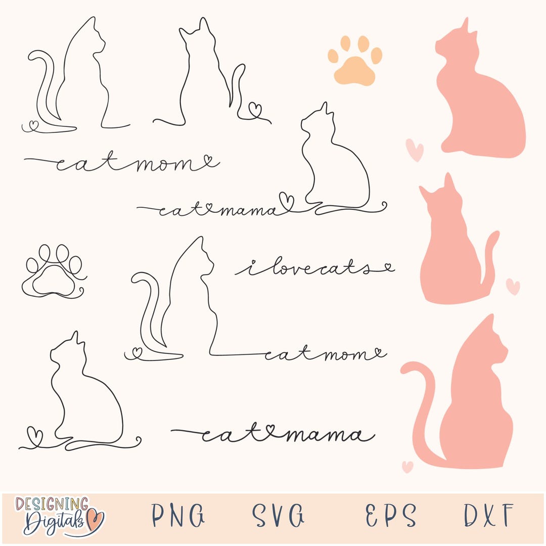 Monoline Cat SVG Bundle, Cat Mom Svg Files for Cricut, Cute Cat Dad ...