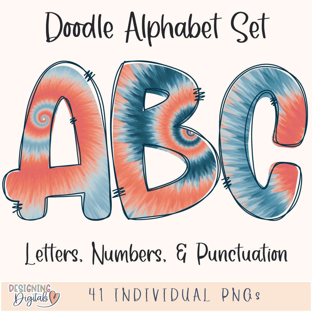 Tie Dye Alphabet Doodle Letters PNG, Tie Dye Sublimation Alphabet ...