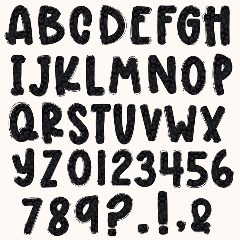Black Leopard Print Doodle Letters PNG: Sublimation Alphabet (digital ...