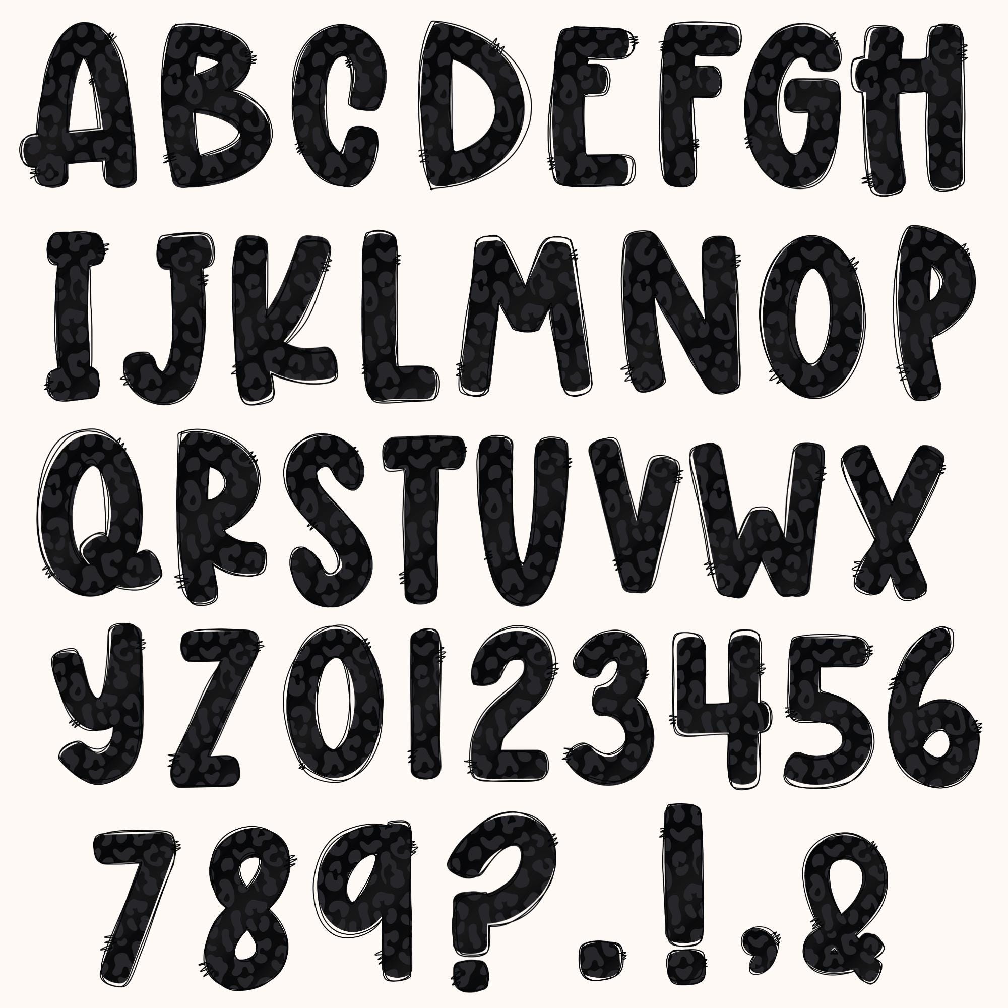 Black Leopard Print Doodle Letters PNG: Sublimation Alphabet (digital ...