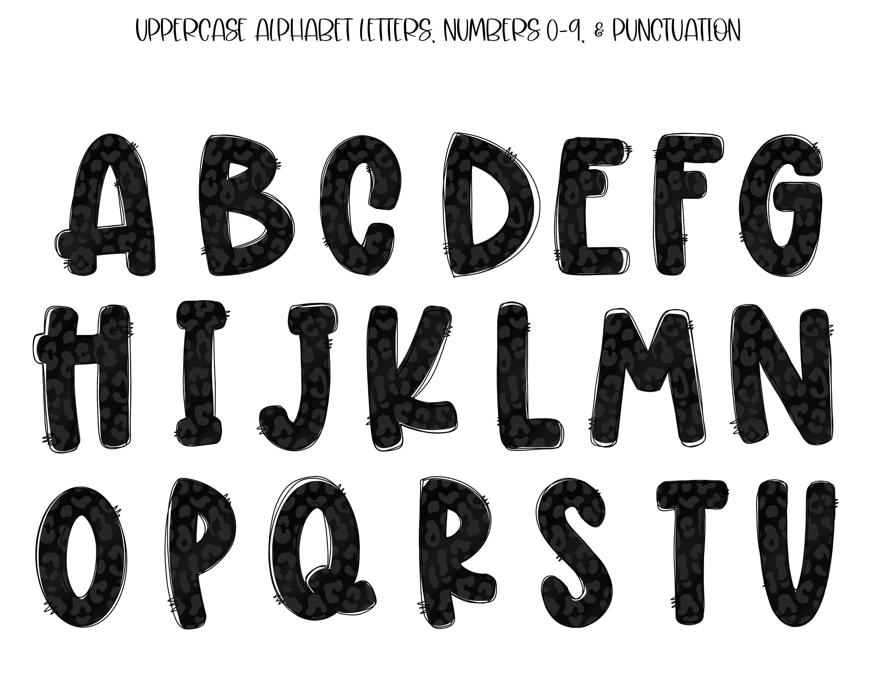 Black Leopard Print Doodle Letters PNG, Leopard Print Sublimation ...