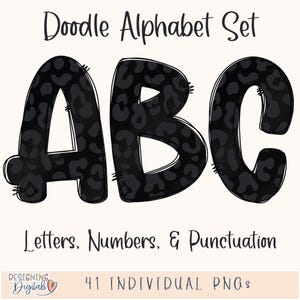 Black Leopard Print Doodle Letters PNG: Sublimation Alphabet (digital ...