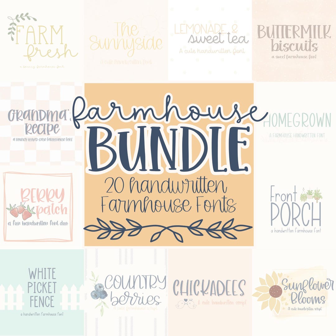 Farmhouse Font Bundle: 20 Handwritten Fonts for Cricut, Goodnotes ...