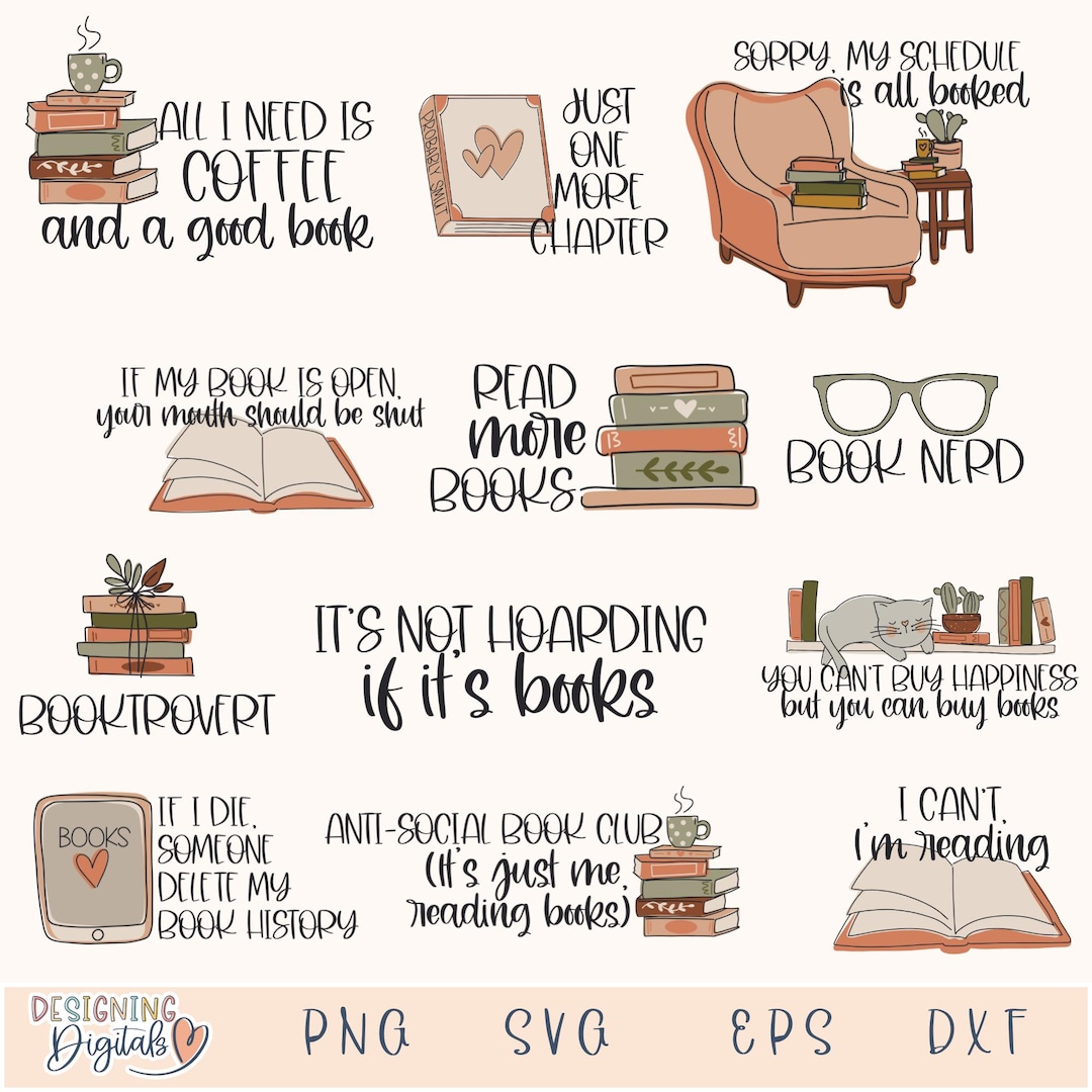 Funny Book SVG Bundle, Book Nook SVG Files for Cricut, Cute Reader Gift ...