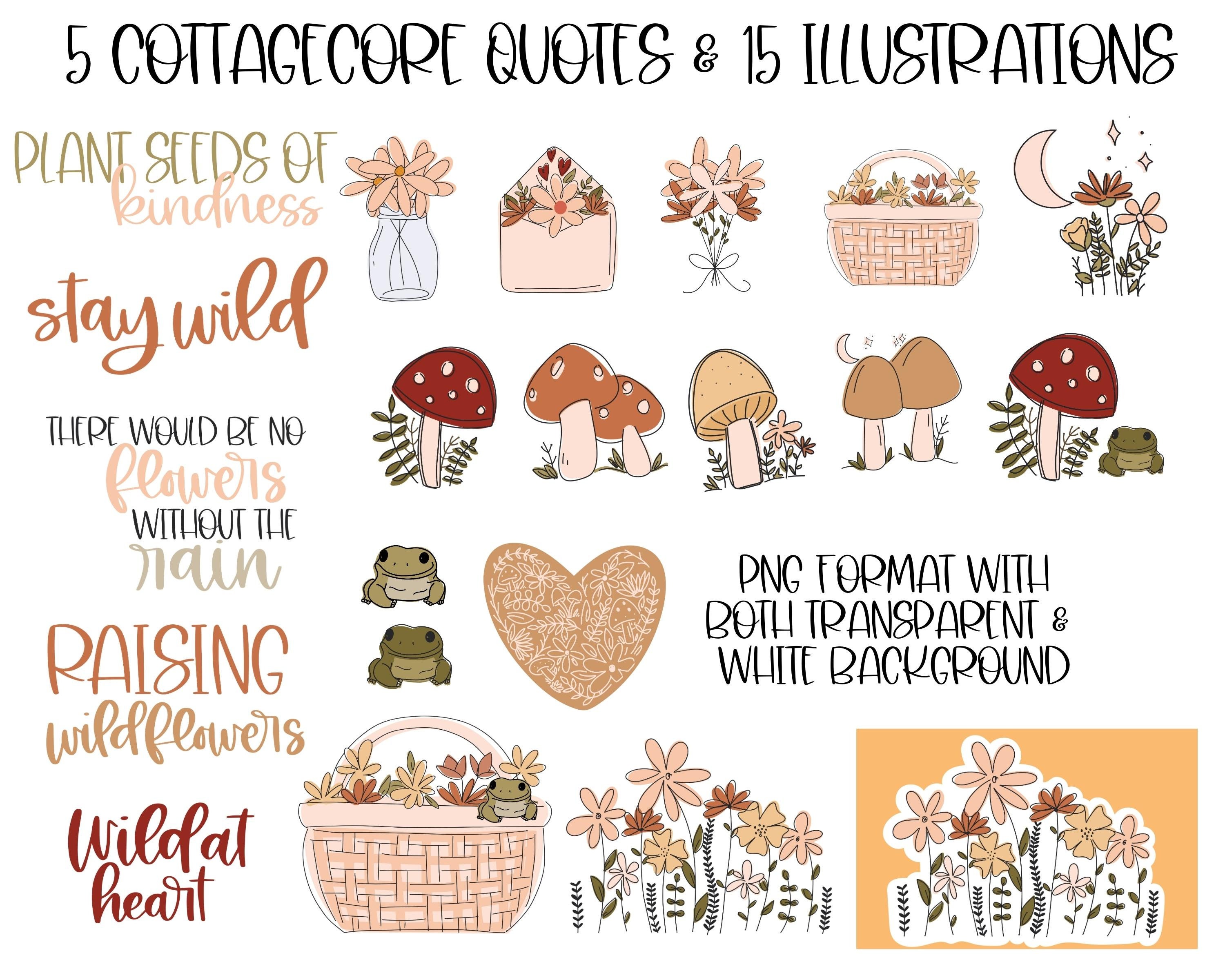 Cottagecore Mushroom SVG Bundle, Wildflower SVG, Frog Sticker ...