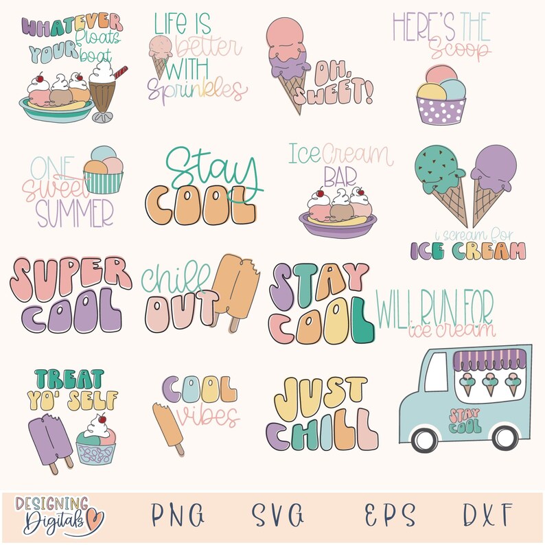 Cute Ice Cream SVG Bundle, Retro Popsicle SVG Files for Cricut, Ice ...
