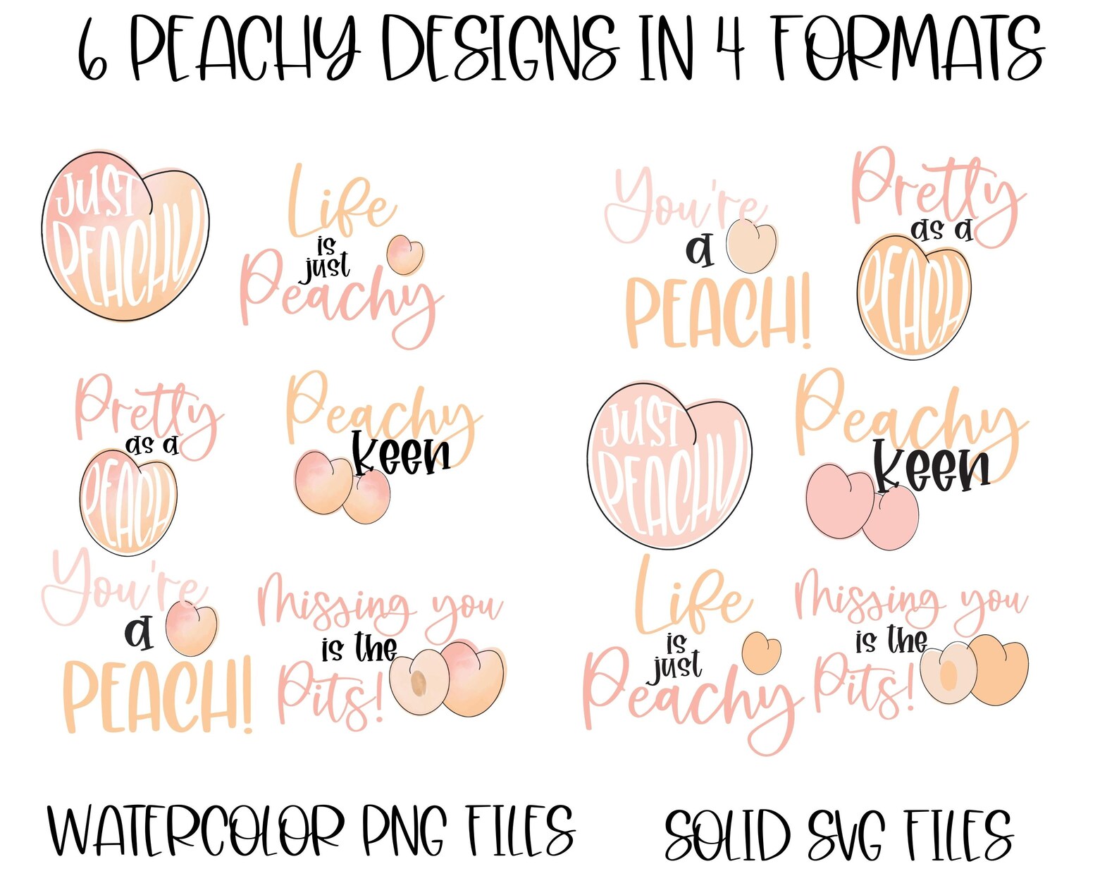 Cute Peach SVG Bundle, Just Peachy SVG, Peachy Keen, Cute Peach Clipart ...