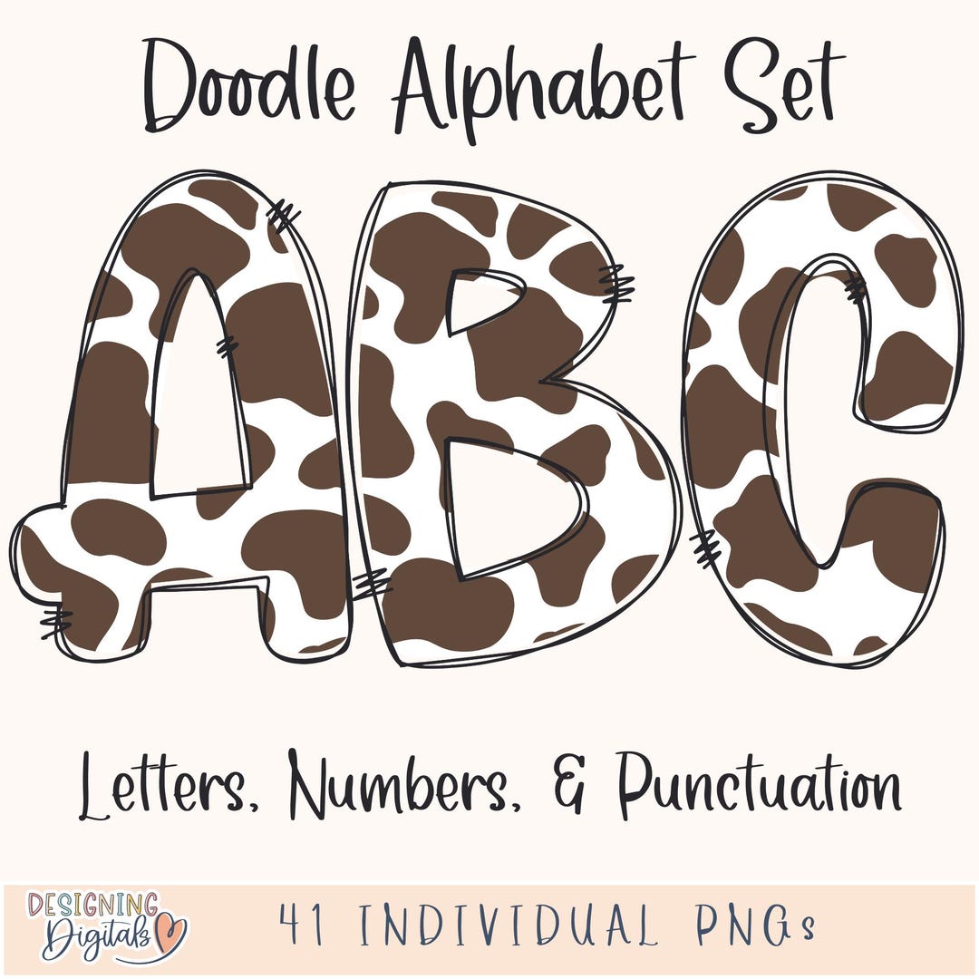 Brown Cow Print Doodle Letters PNG, Country Western Cow Print ...