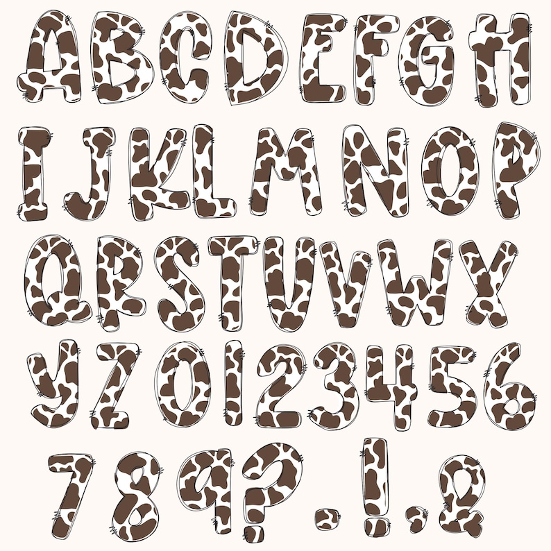 Brown Cow Print Doodle Letters PNG, Country Western Cow Print ...