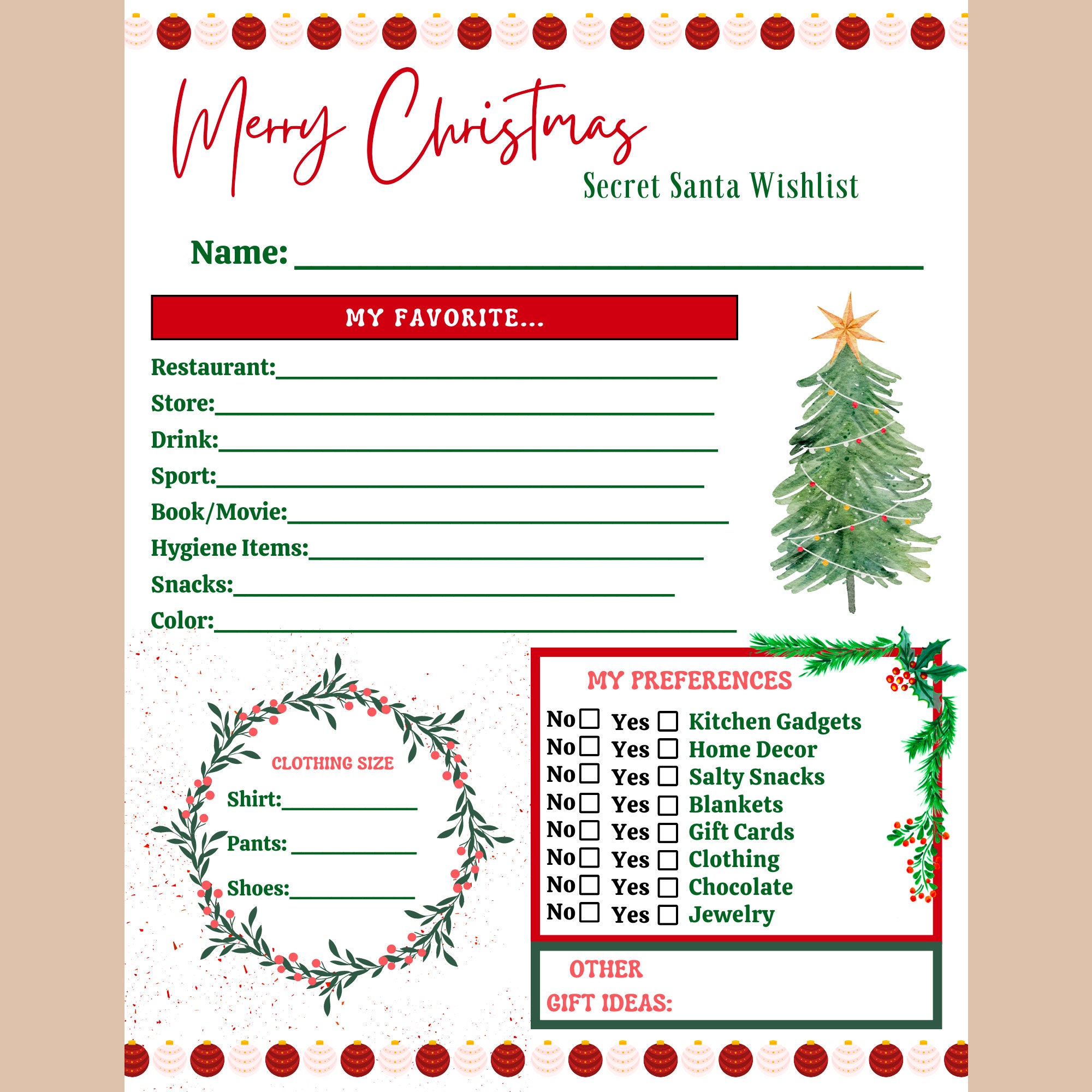 Secret Santa Questionnaire In Spanish