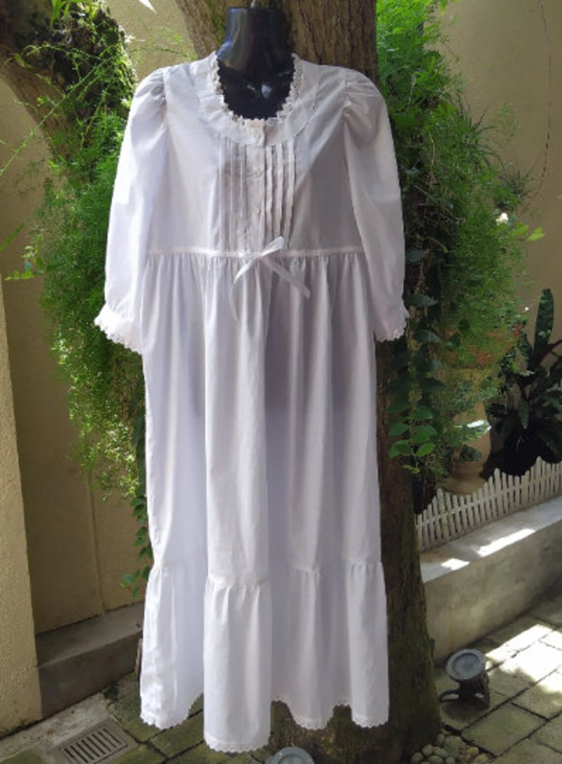 Iris - 100% Cotton Nightgown, Draw String Waist, Lace Edged Neckline ...