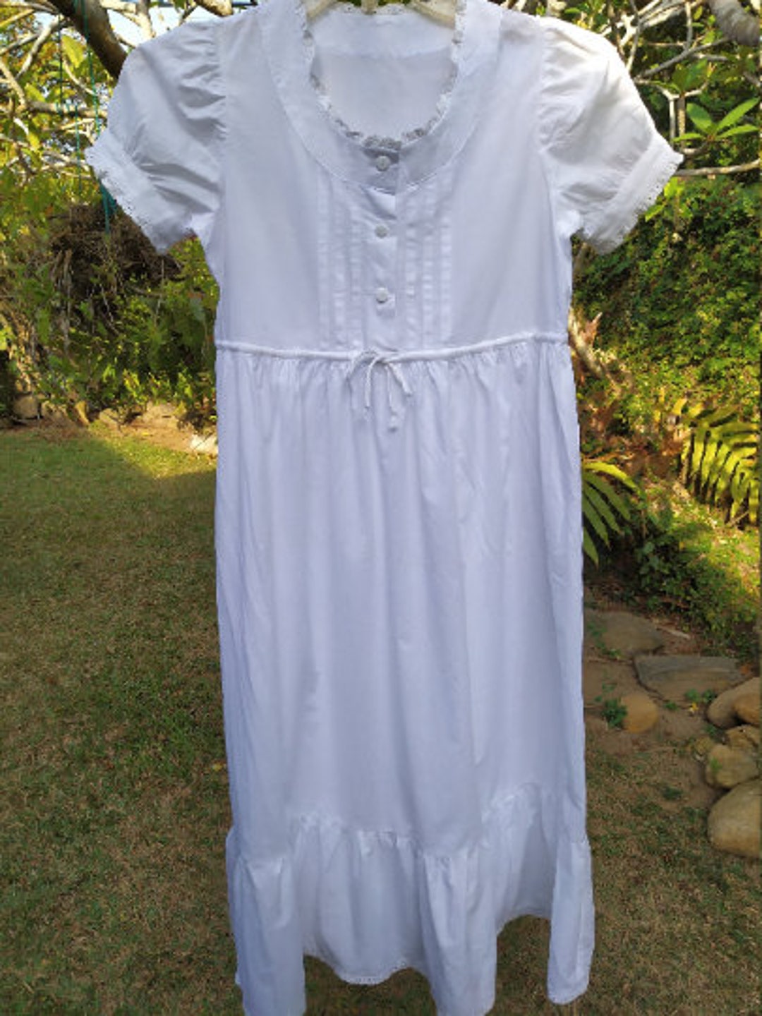 Ruby - 100% Cotton Nightgown With Draw String Waist, Short Puff Sleeves ...