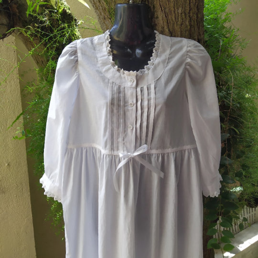 Iris - 100% Cotton Nightgown, Draw String Waist, Lace Edged Neckline ...