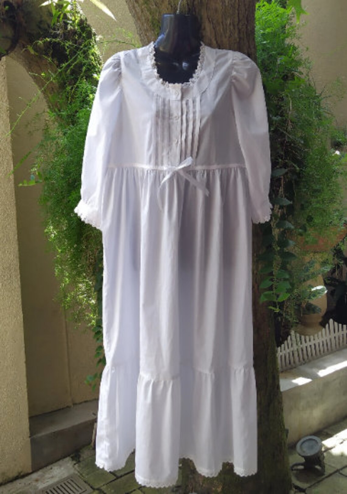 Iris - 100% Cotton Nightgown, Draw String Waist, Lace Edged Neckline ...