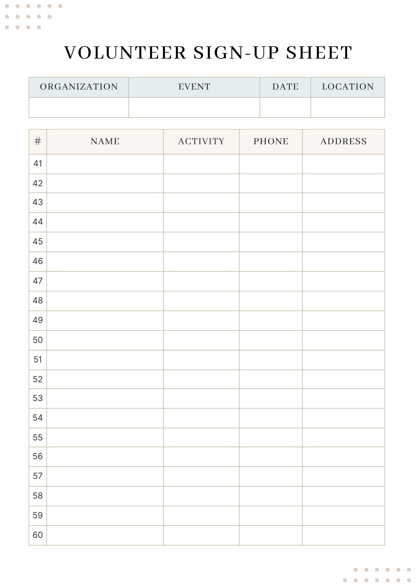 Volunteer Sign up Sheet - Etsy