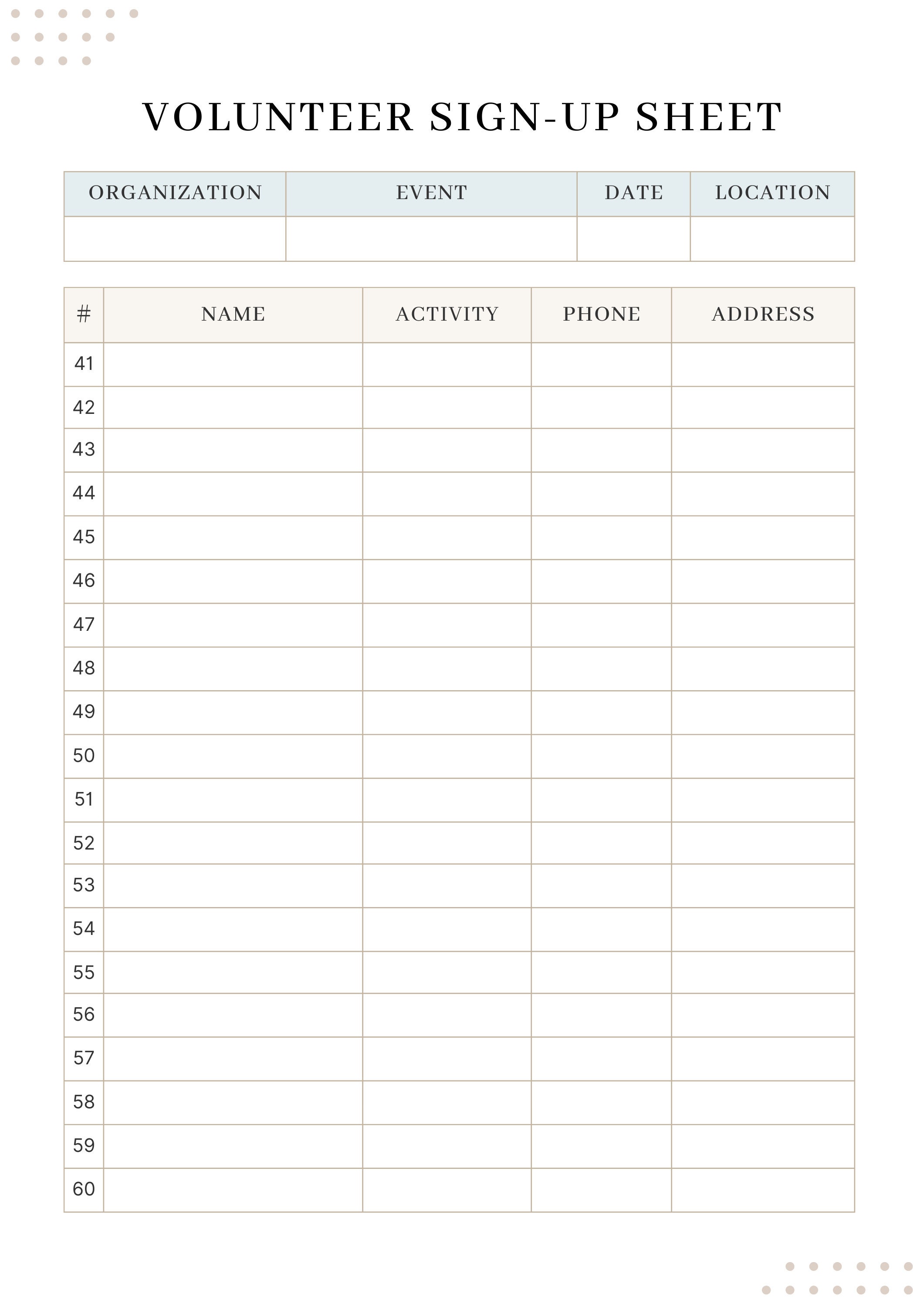 Volunteer Sign up Sheet - Etsy