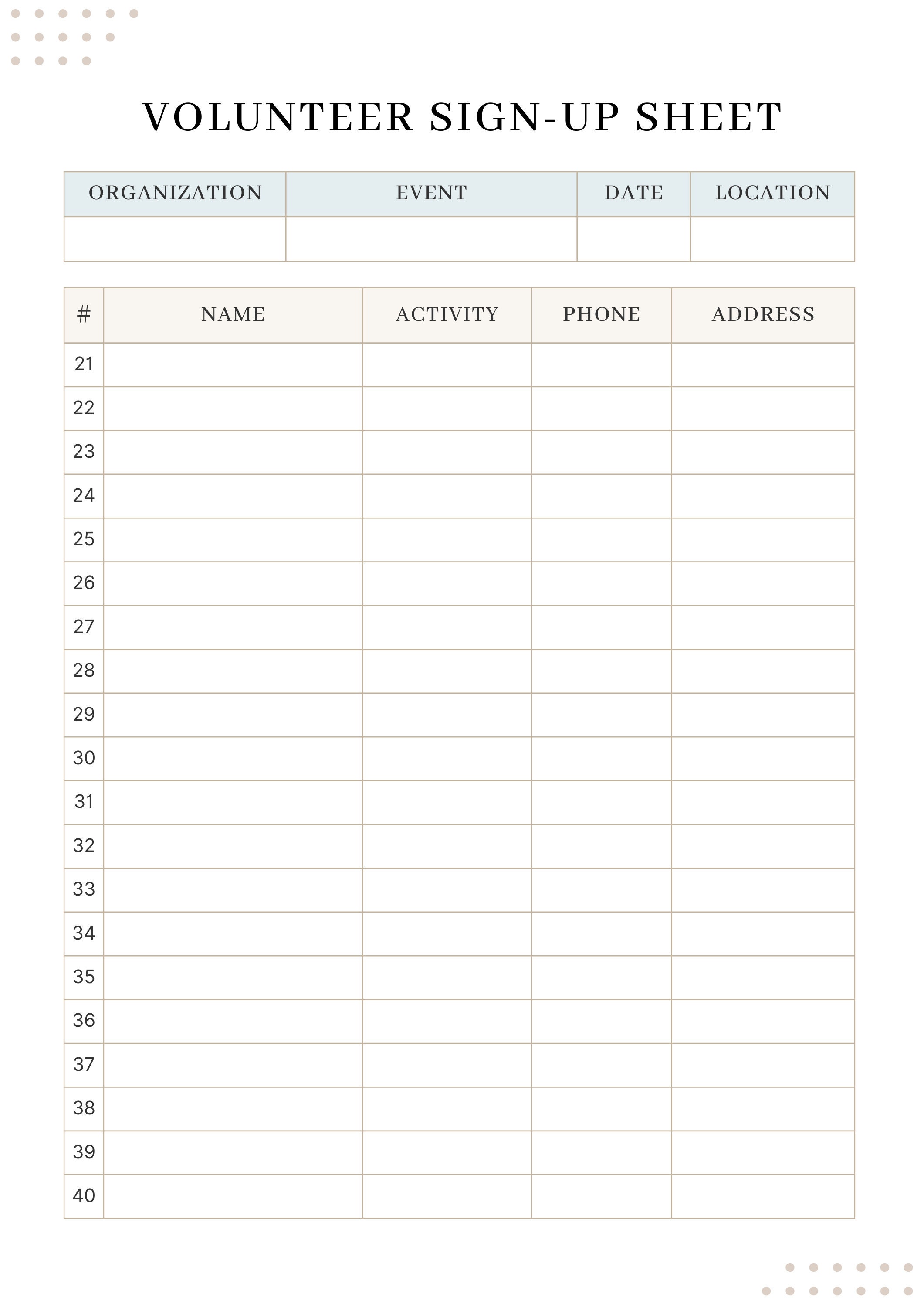 Volunteer Sign up Sheet - Etsy