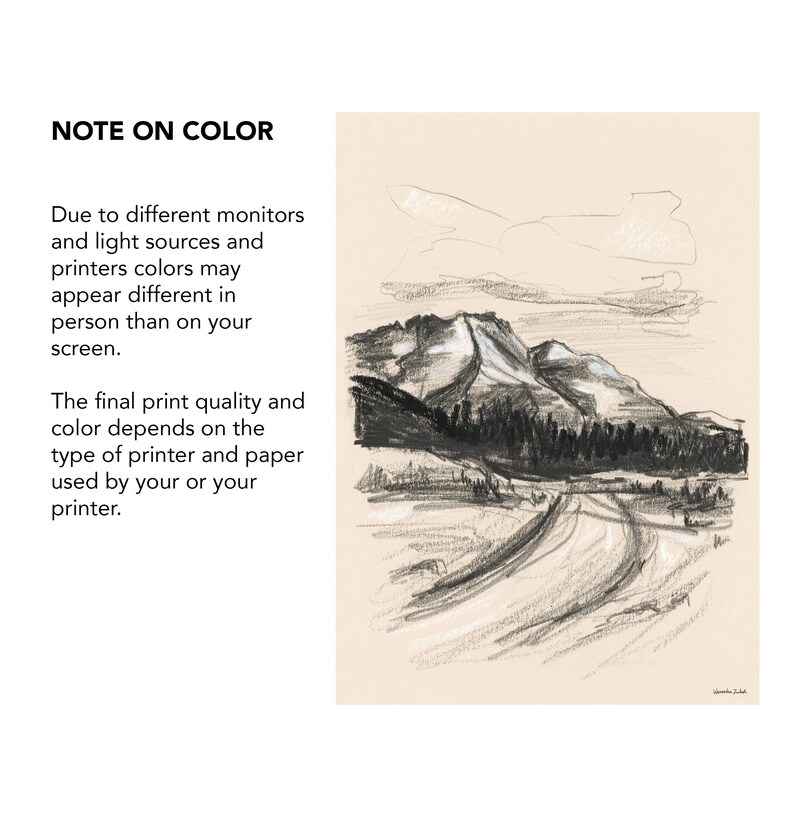 Telluride Colorado Mountain Art Print: Charcoal Sketch Landscape - Etsy