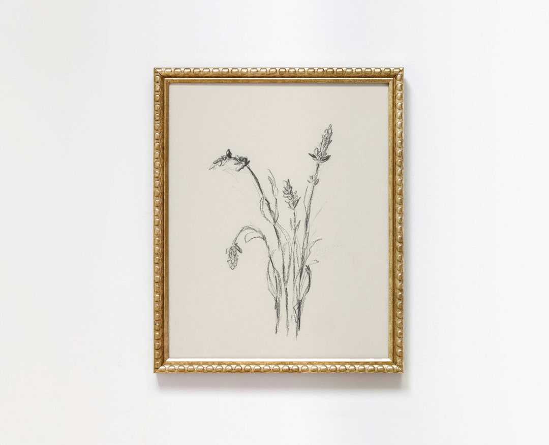 Lavender Flower Charcoal Line Art Print Flower Sketch Wall Art, Modern ...