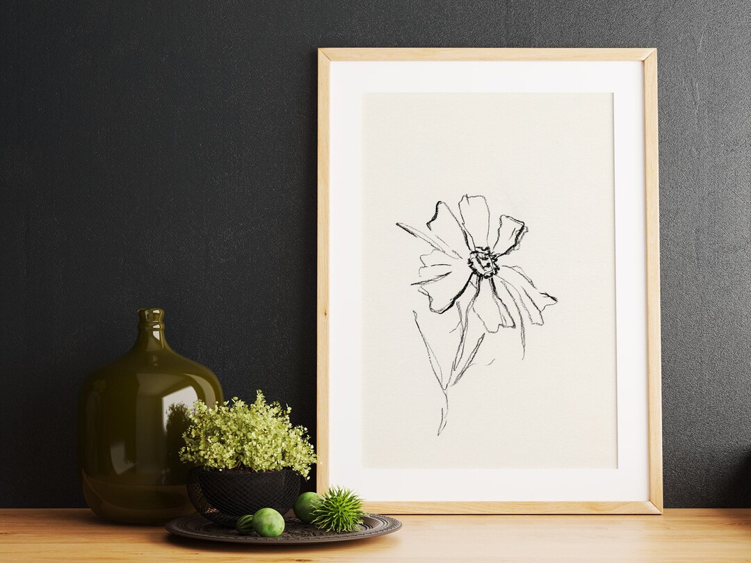 Daisy Flower Charcoal Line Art Print by Weronika Zubek Flower Sketch ...