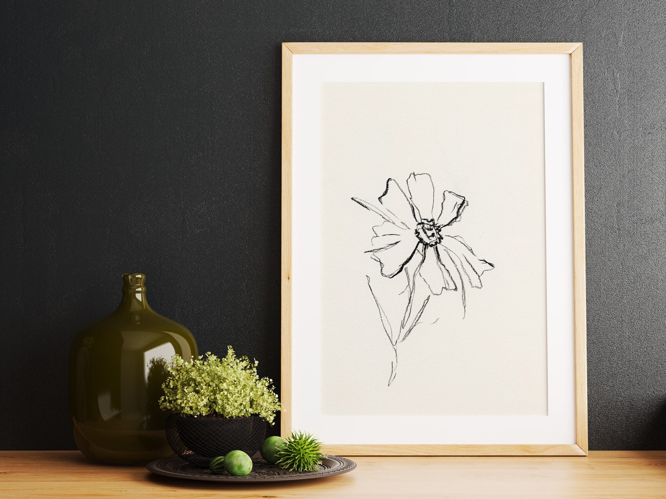 Daisy Flower Charcoal Line Art Print by Weronika Zubek Flower Sketch ...