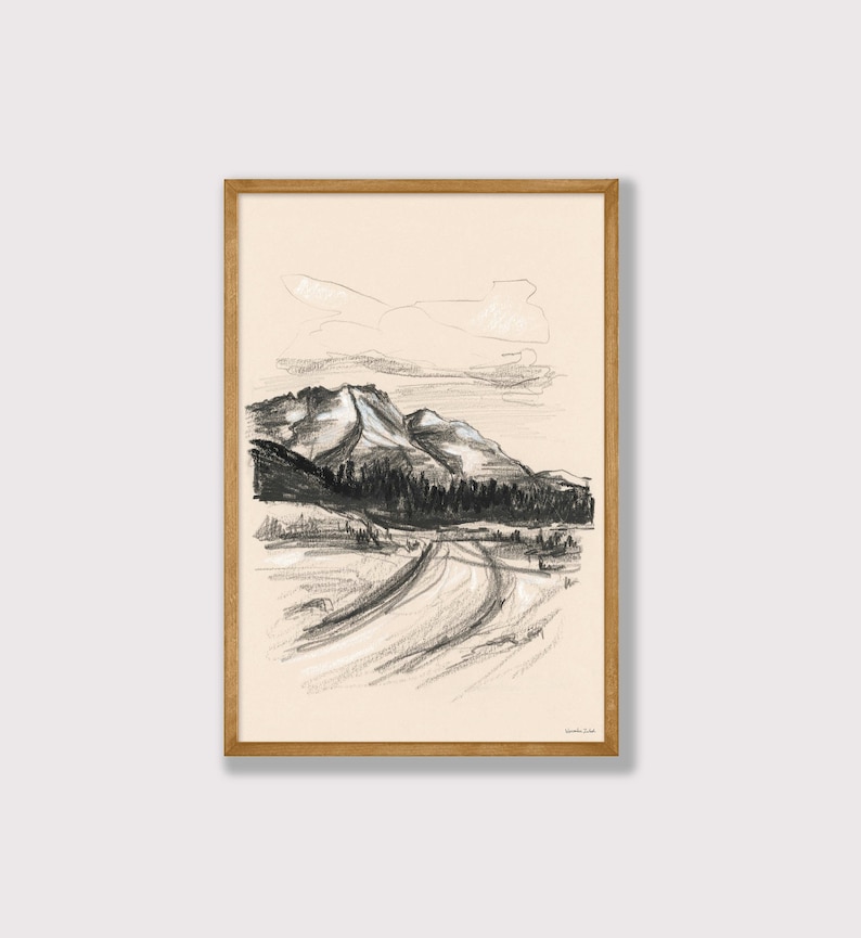 Telluride Colorado Mountain Art Print: Charcoal Sketch Landscape - Etsy