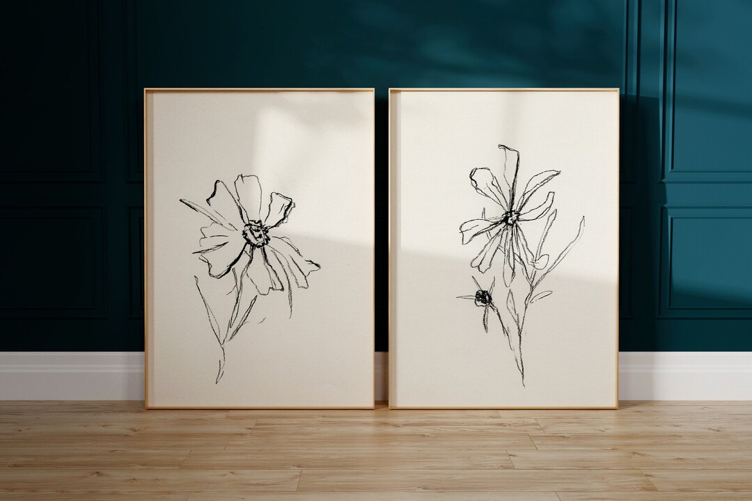 Daisy Line Art Print Set: Modern Floral Sketch Wall Decor - Etsy
