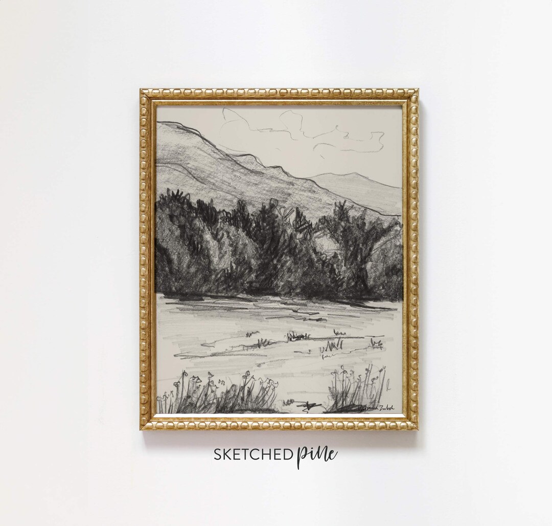 Smoky Mountains Pencil Sketch Art Print: Cades Cove Landscape - Etsy
